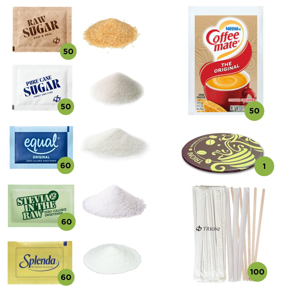 TRIONI Coffee Creamer Powder, Sugar and Sweetener Assortment Pack - Raw ...